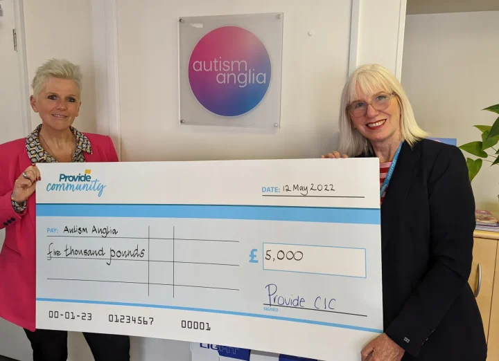 Provide Community Presents a Cheque of £5,000 to Autism Anglia - Provide